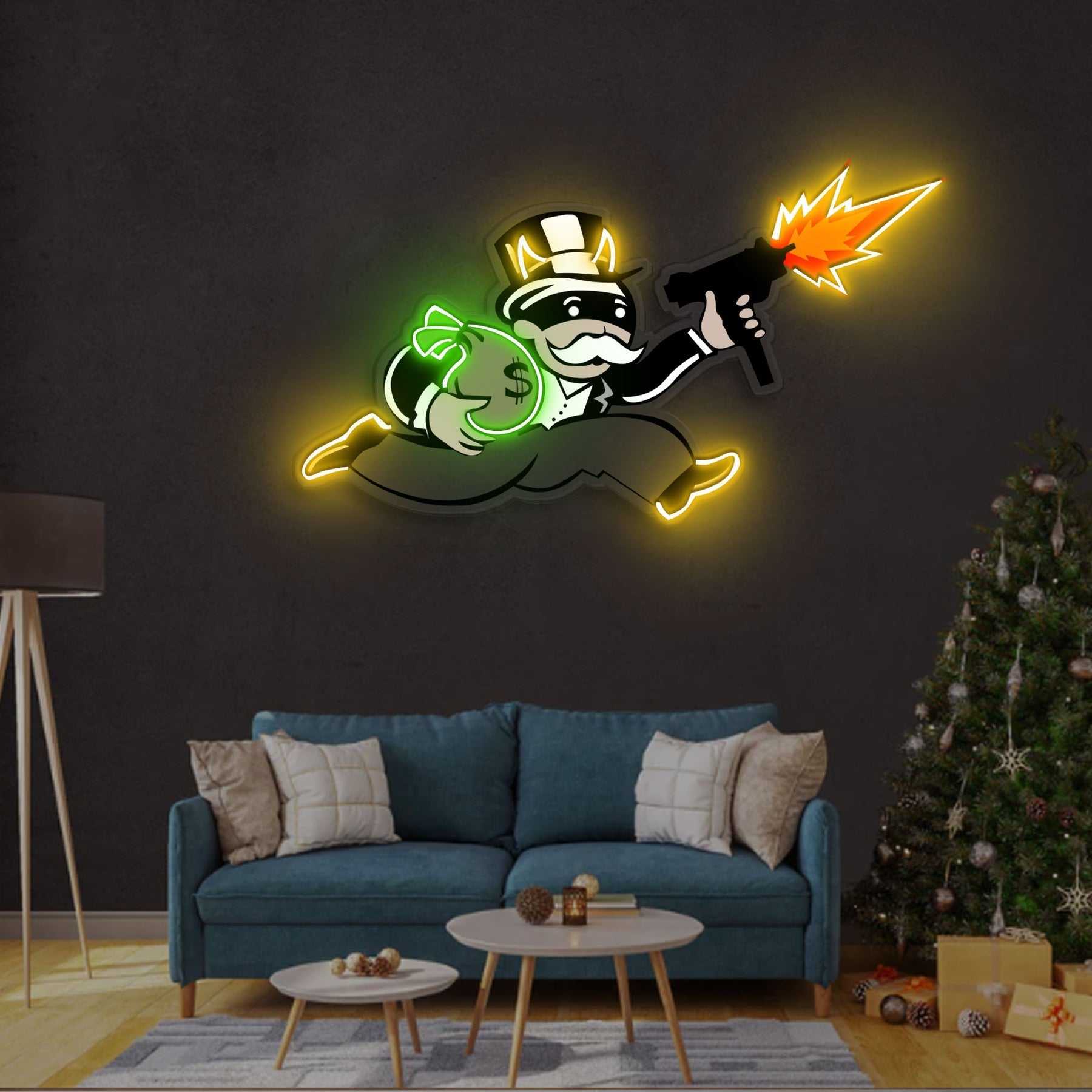 "Violent Monopoly Gun" Neon x Acrylic Artwork – BeNeonUnicorn